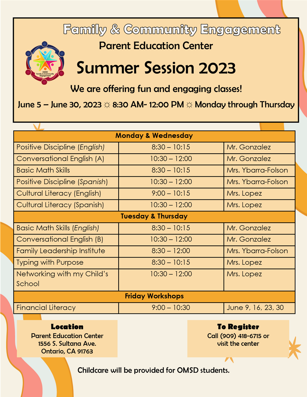 Parent Educational Center / Class Schedules